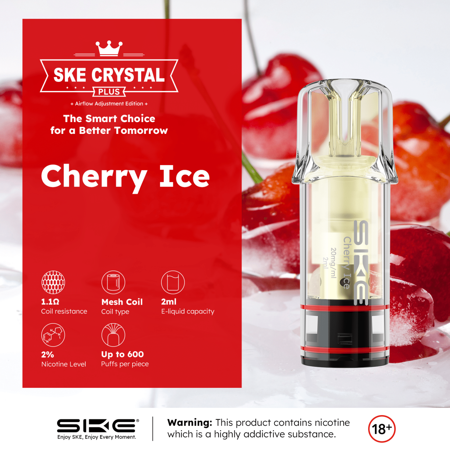 SKE Crystal | Cherry Ice | Liquid Pod | 20mg | 2er Pack